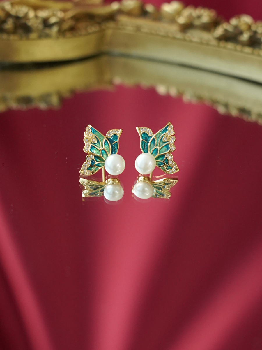 C&C Butterfly Abalone Shell Pearls Earrings CCEAR28 – Curvery