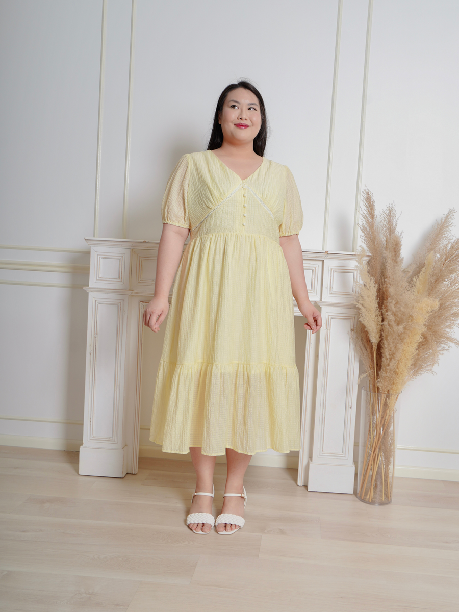 BONNIE Yellow Puff Sleeve Flare Maxi Dress – Curvery
