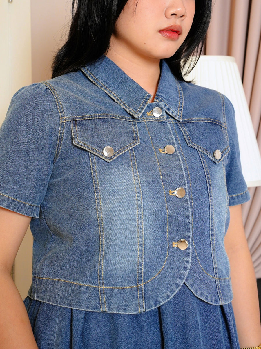 LILLEVI Denim Co-Ord Set Short Sleeve Maxi Dress – Curvery